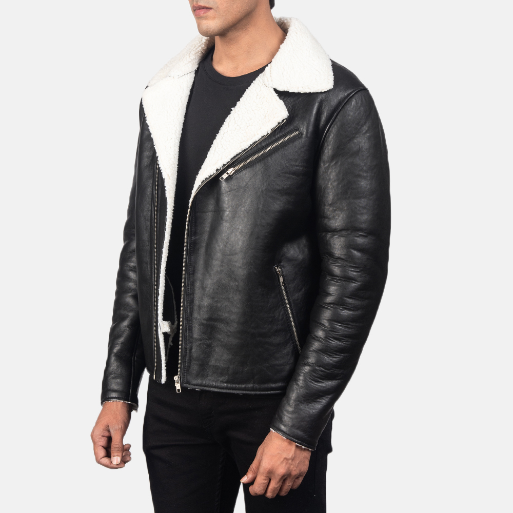 Men's Alberto White Shearling Black Leather Jacket