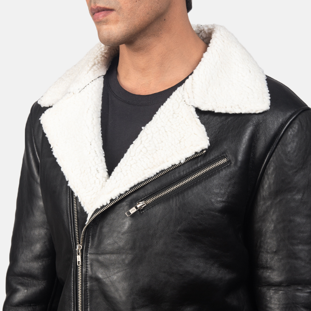 Men's Alberto White Shearling Black Leather Jacket