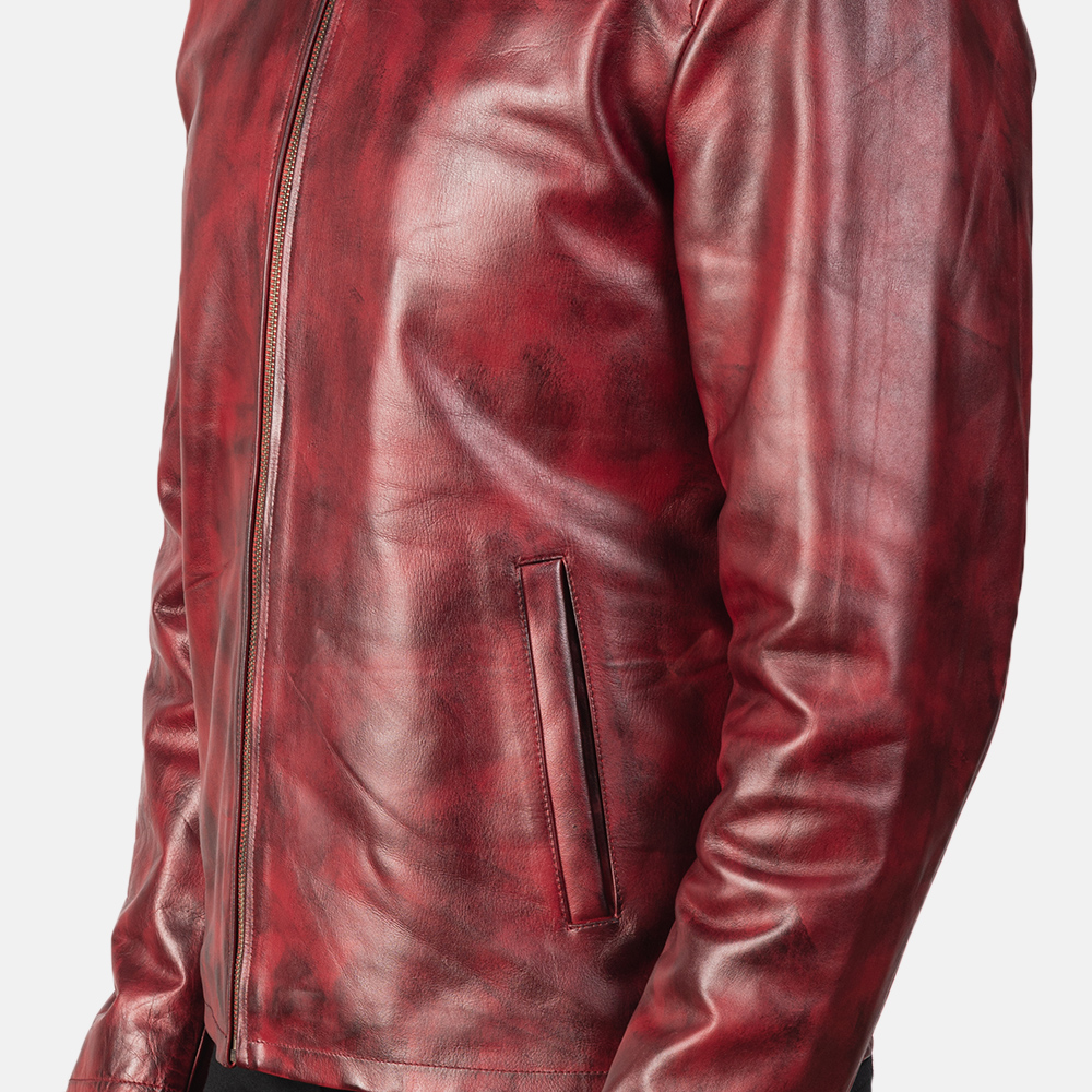 Men's Alex Distressed Burgundy Leather Jacket