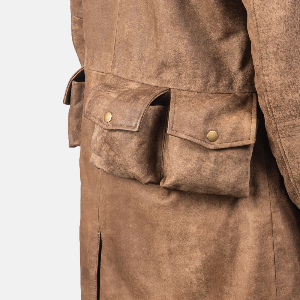 Men's Army Brown Leather Duster