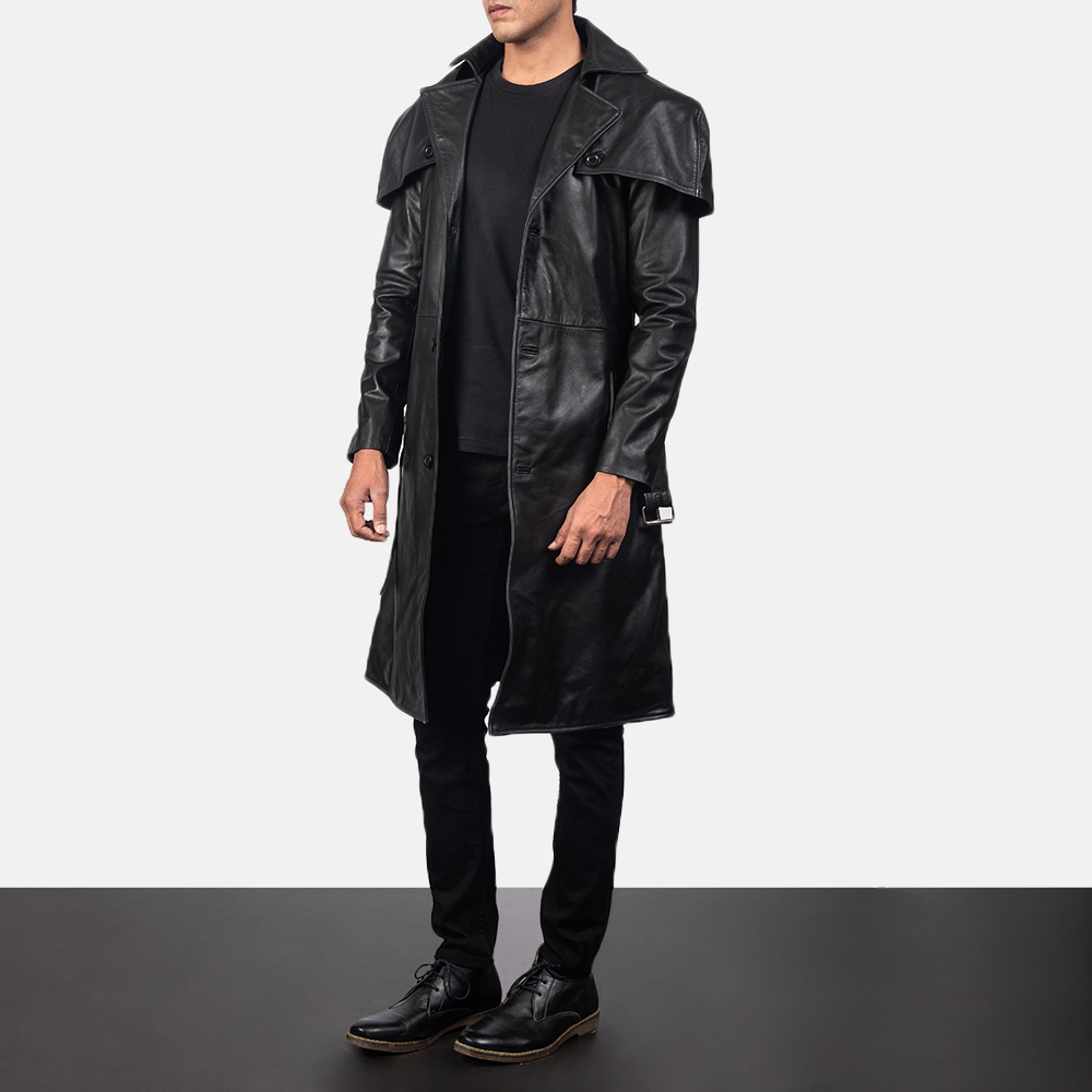 Men's Deux Black Leather Duster