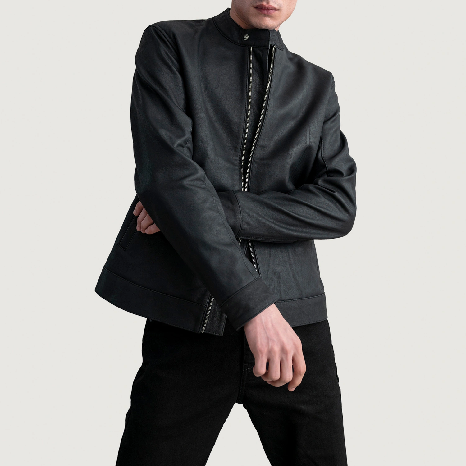 Zen Tumbled Black Leather Biker Jacket For Men