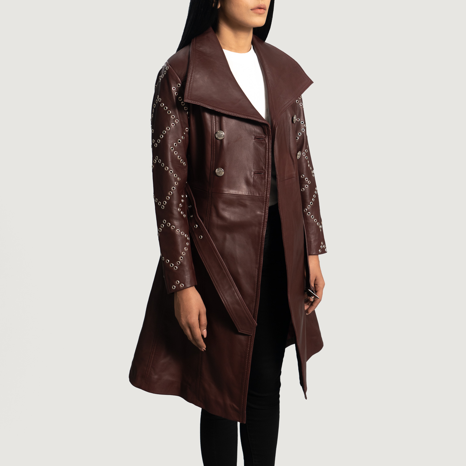 Maroon Leather Trench Coat For Women - Buy Women's Maroon Leather ...