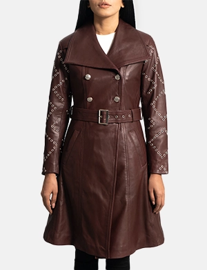 Maroon Leather Trench Coat For Women - Buy Women's Maroon Leather ...